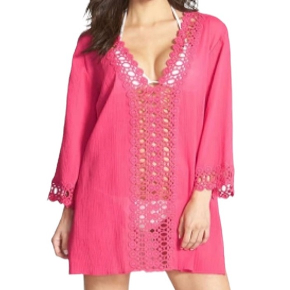 La Blanca | Swim | La Blanca Vneck Lace Trim Hot Pink Beach Dress ...